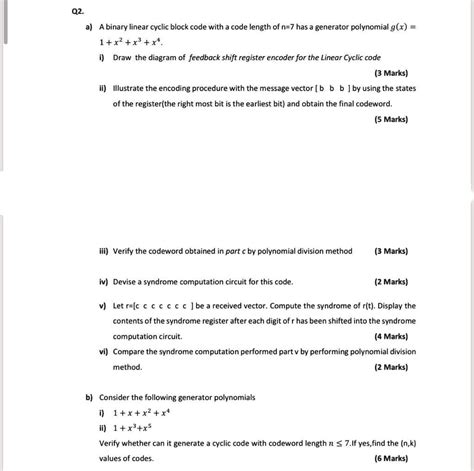 Solved Binary Linear Cyclic Block Code With Code Length Of N7 Has A