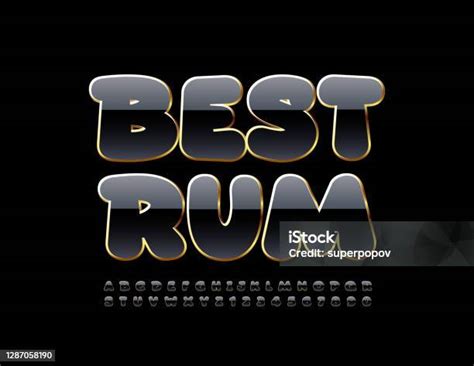 벡터 프리미엄 로고 베스트 럼 블랙 및 골드 알파벳 문자 및 숫자 세트 검은색에 대한 스톡 벡터 아트 및 기타 이미지 검은색