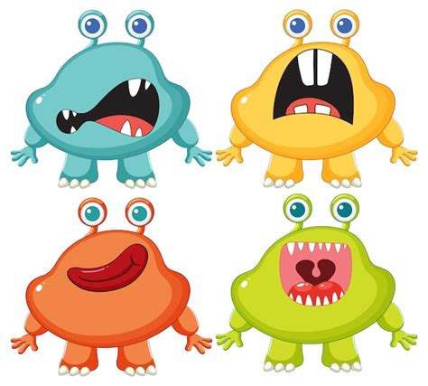 Conjunto Colorido De Personagens Fofos De Desenhos Animados De Monstros