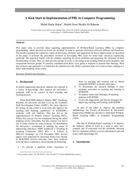 Pdf A Kick Start In Implementation Of Pbl In Computer Programming