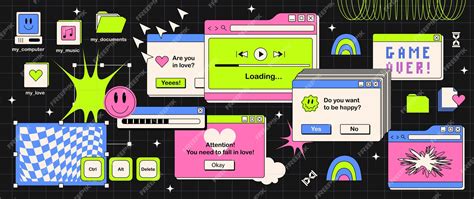 Y2k 스타일의 오래된 레트로 Pc 화면 배경 복고풍 파도와 Vapowave입니다 산성 빈티지 컴퓨 프리미엄 벡터