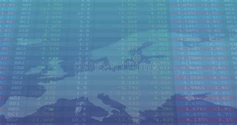 Animation Of Looping Trading Board Over Map Against Blue Background