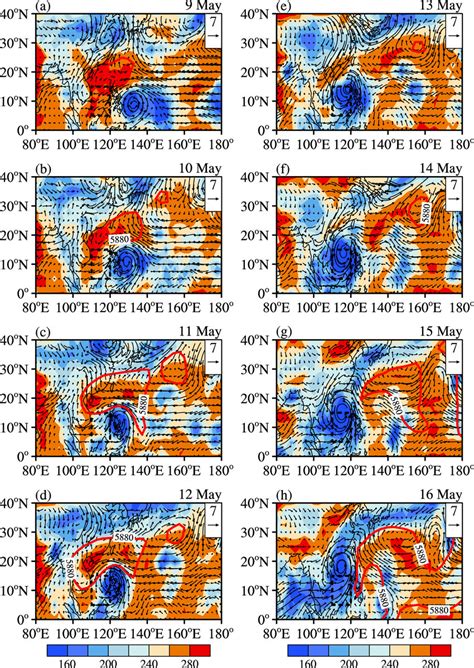 The 850 Hpa Horizontal Wind Field Vector Units M S⁻¹ The Olr
