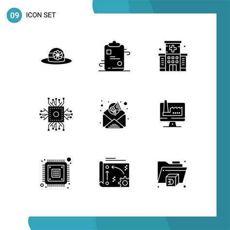 User Interface Pack Of 9 Basic Solid Glyphs Of Advertisement Processor