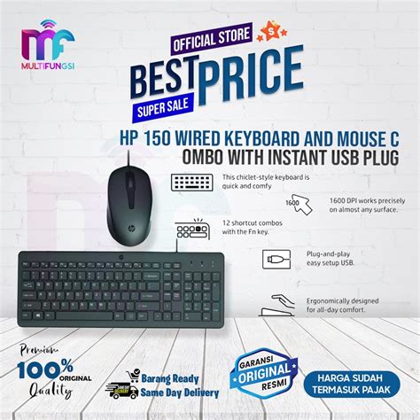 Jual Hp 150 Wired Keyboard And Mouse Combo With Instant Usb Plug Hp150 Shopee Indonesia