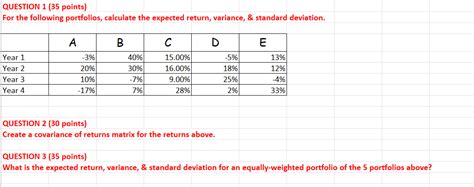 Solved Question 2 30 Points Create A Covariance Of Returns