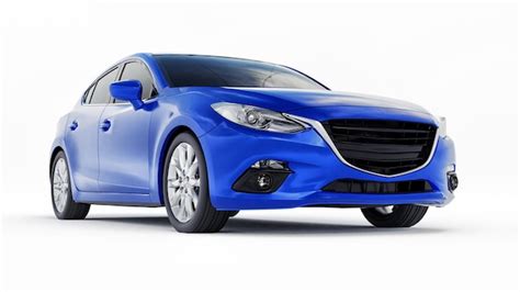 창의적인 디자인을 위한 빈 표면이 있는 파란색 도시 자동차 3d 렌더링 프리미엄 사진