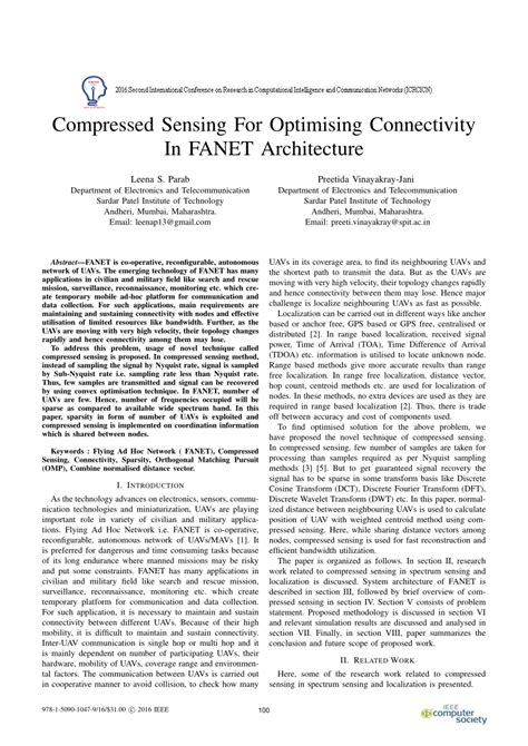 Pdf Compressed Sensing For Optimising Connectivity In Fanet Architecture