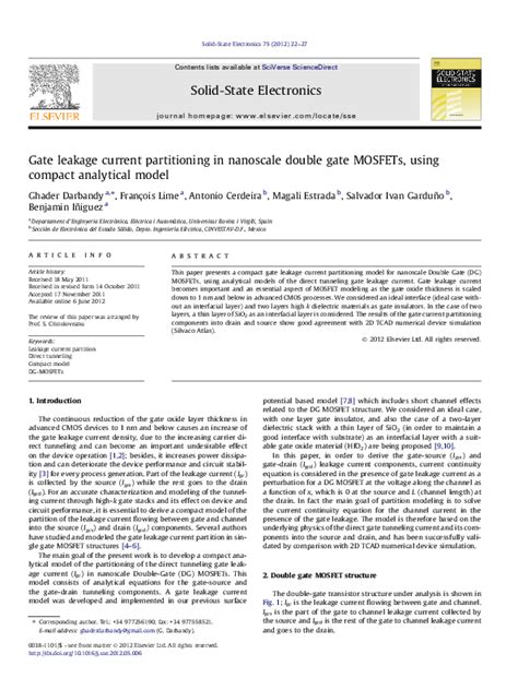 Pdf Gate Leakage Current Partitioning In Nanoscale Double Gate Mosfets Using Compact