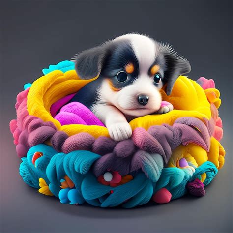 Premium Ai Image Cute Dog Sitting In A Dog Bed