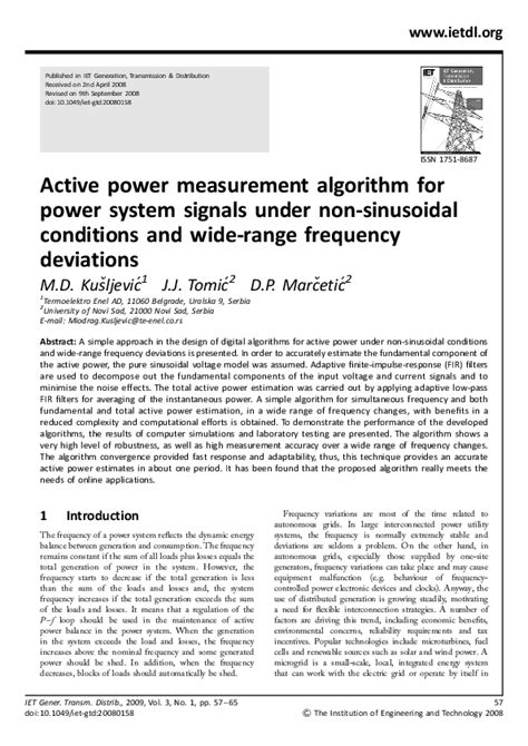 Pdf Active Power Measurement Algorithm For Power System Signals Under Non Sinusoidal
