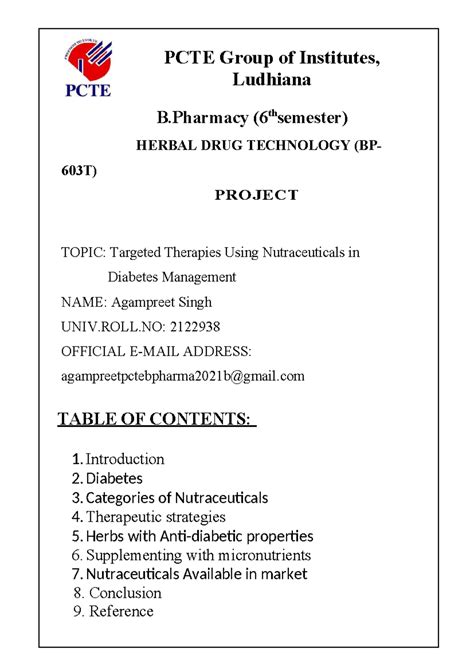 Agampreet Hdt Project Herbal Drug Technology Pcte Group Of Institutes Ludhiana B Th