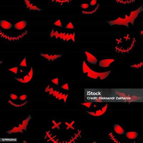호박과 박쥐 할로윈 원활한 패턴 벡터 일러스트와 배경 검은 배경 벽지 프린트 디자인에 감정 호박의 패턴 10월에 대한 스톡 벡터 아트 및 기타 이미지 Istock