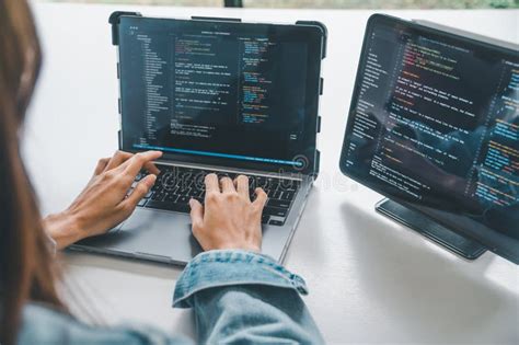 Female Programmer Working On Coding Software Development And Web