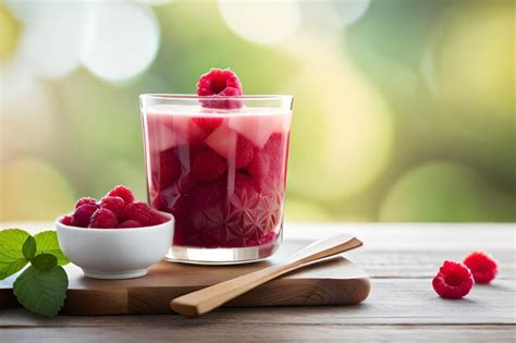 Premium Ai Image A Glass Of Raspberry Juice With A Bowl Of Raspberries