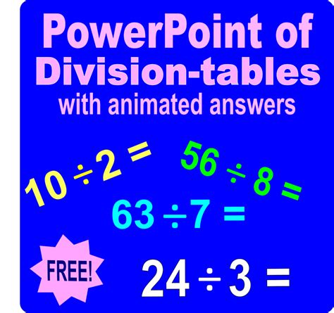 Powerpoint Of Division Tables With Animated Answers For Group Exercises