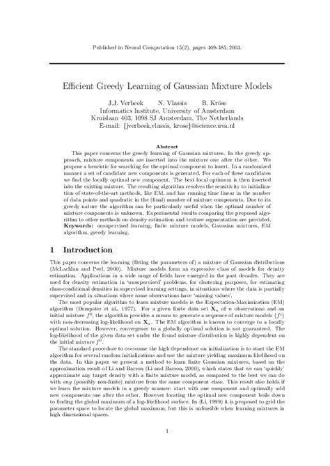 Pdf Efficient Greedy Learning Of Gaussian Mixture Models