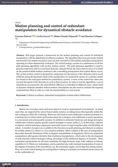 Pdf Motion Planning And Control Of Redundant Manipulators For
