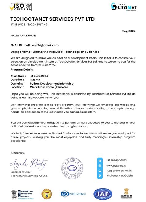 anil kumar nalla on linkedin internship techoctanet