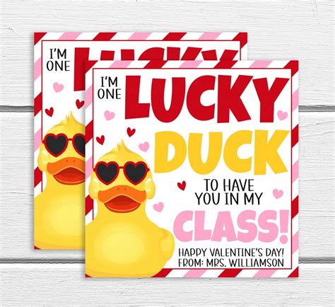 Valentines Day Rubber Duck T Tag Lucky Duck Printable T For
