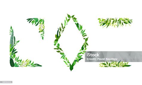 잎으로 만든 국경의 컬렉션 복사 공간 벡터 일러스트가 있는 녹색 우아한 프레임 0명에 대한 스톡 벡터 아트 및 기타 이미지 0명 꽃 식물 녹색 Istock