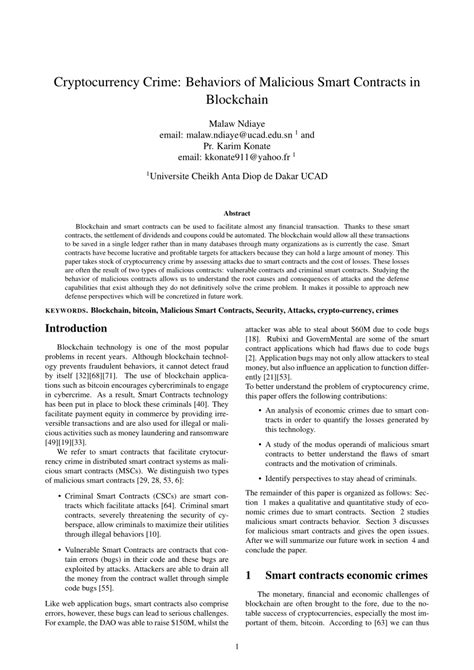 Pdf Cryptocurrency Crime Behaviors Of Malicious Smart Contracts In Blockchain