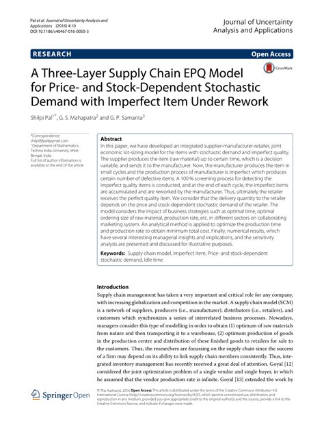 Pdf A Three Layer Supply Chain Epq Model For Price And Stock Dependent Stochastic Demand With