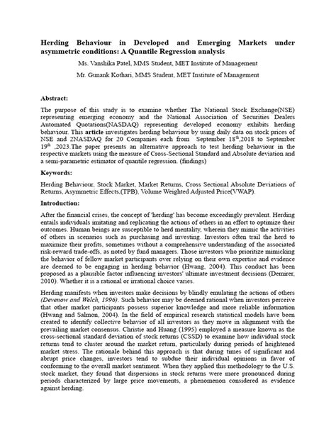 Herding Behaviour In Developed And Emerging Markets Under Asymmetric