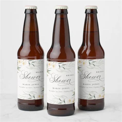 Rustic White Greenery Floral Bunch Bridal Shower Beer Bottle Label Zazzle