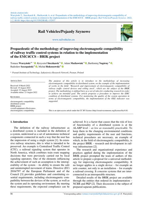 Pdf Propaedeutic Of The Methodology Of Improving Electromagnetic Compatibility Of Railway