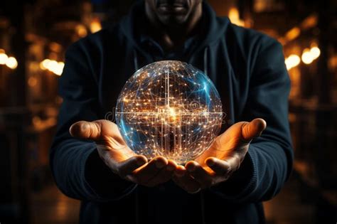 ai generated illustration of a man holding a luminous sphere of data