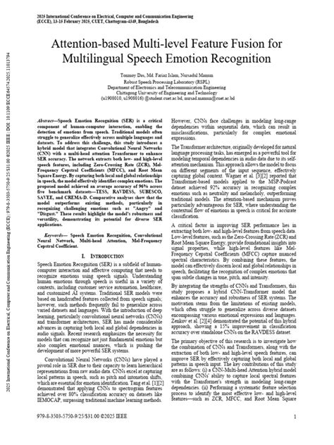 Attention Based Multi Level Feature Fusion For Multilingual Speech Emotion Recognition Pdf