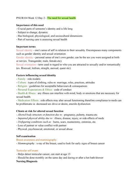 Week 12 Day 2 Sexual Health PNUR104 Week 12 Day 2 The Need For Sexual Health Importance Of