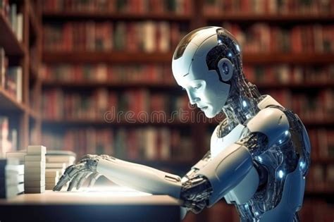Ai Learn Concept Humanoid Robotic Futuristic Technology Drone Read The Books In Library Extreme