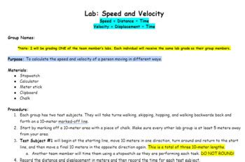 Lab Speed Velocity By Bibicows Science Class TPT