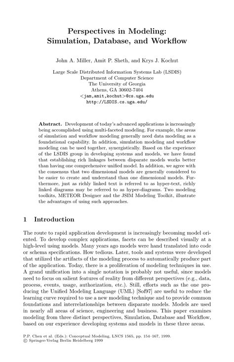 Pdf Perspectives In Modeling Simulation Database And Workflow