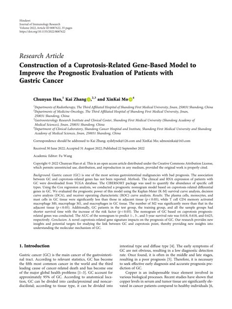 Pdf Construction Of A Cuprotosis Related Gene Based Model To Improve The Prognostic Evaluation
