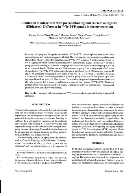 Pdf Limitation Of Infarct Size With Preconditioning And Calcium