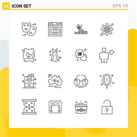 Set Of 16 Commercial Outlines Pack For Flour Bag Css Gear Grow Css Cascading Editable Vector