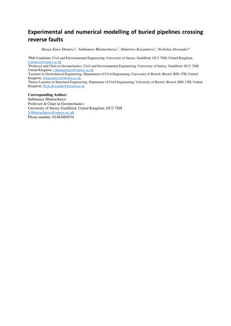 Pdf Experimental And Numerical Modelling Of Buried Pipelines Crossing