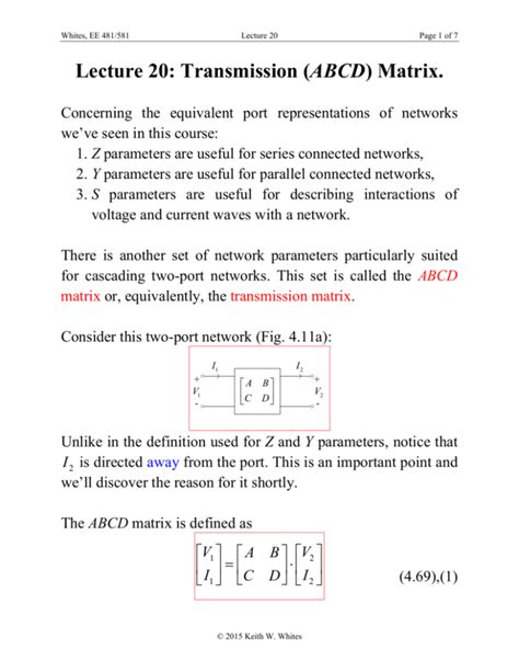 Abcd Matrix Transmission Parameters In Electrical Engineering