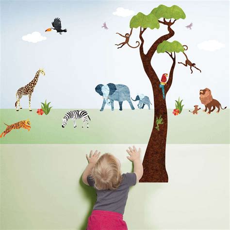 Jungle Safari Wall Decals Peel And Stick Tree Sticker And Jungle Anima