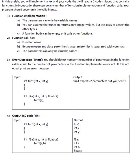 Solved In This Prelab You Will Implement A Lex And Yacc