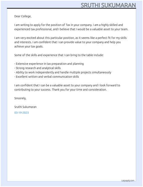 Cover Letter For Tax Lazyapply