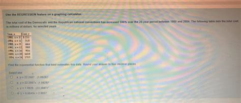 Solved Use The Regression Feature On A Graphing Calculator