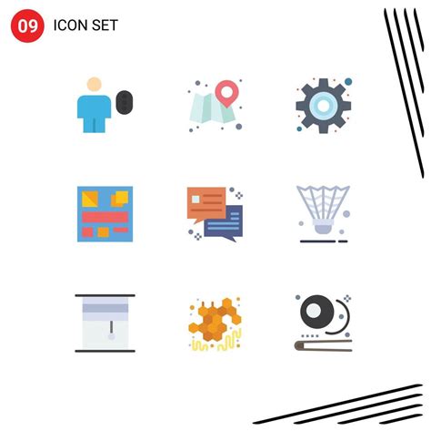 Mobile Interface Flat Color Set Of 9 Pictograms Of Badminton Dialog Cog Chat Mockup Editable