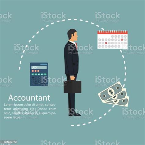 사업가 회계사 계산 및 회계의 개념입니다 평면 디자인에 벡터 일러스트입니다 보고서 재정 통계 계산 분석 이익 계산으로 작업 하는