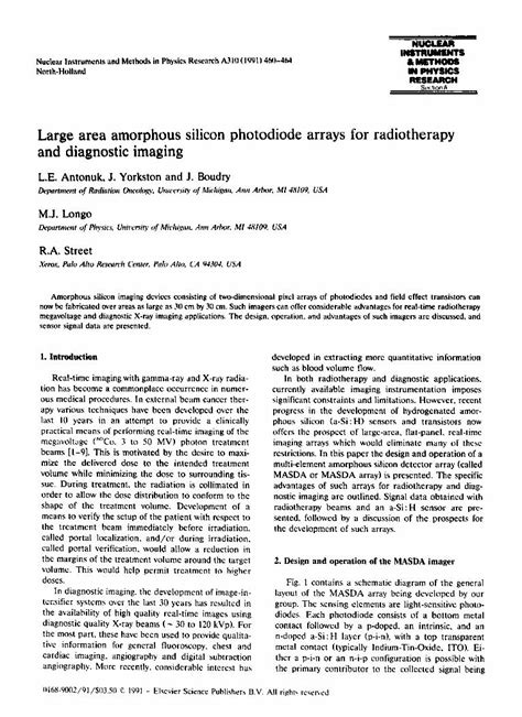 Pdf Large Area Amorphous Silicon Photodiode Arrays For Radiotherapy And Diagnostic Imaging