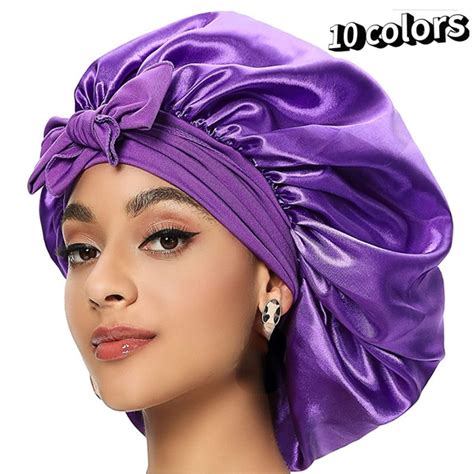 Women Sleep Hat Wrap Night Cap Hair Care Bonnet Nightcap Satin Ribbon