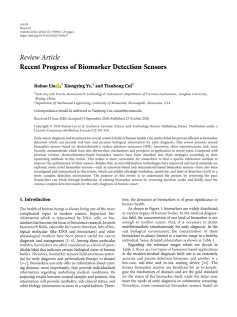 Pdf Recent Progress Of Biomarker Detection Sensors